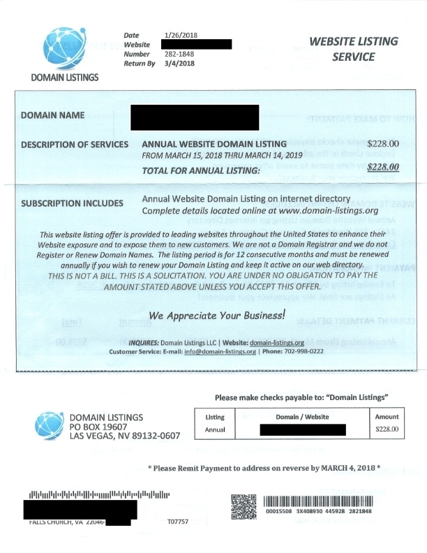 Beware of Domain Listings and Website Listing Service Scams